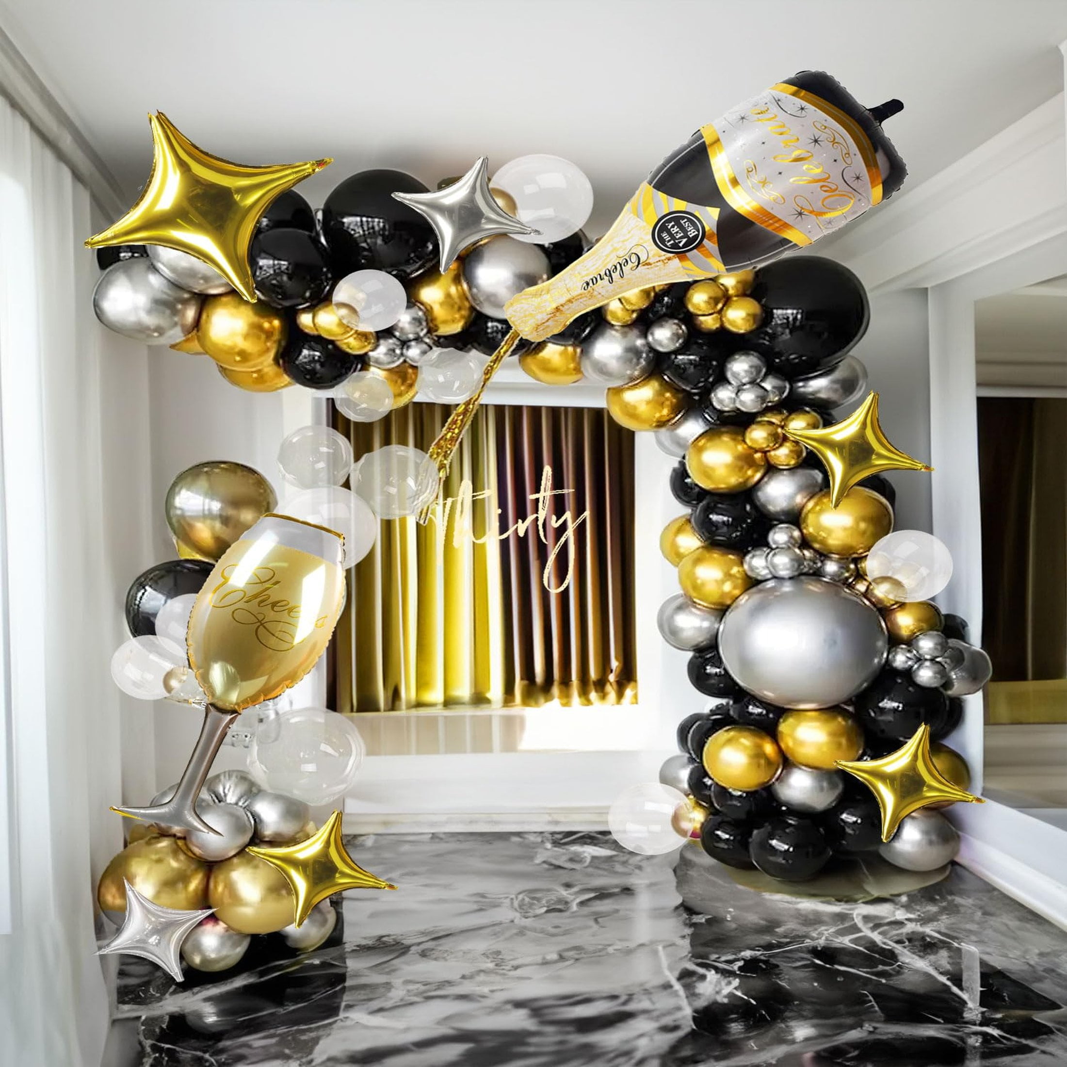 Chrome Gold Black Silver Balloon Garland Kit - 147pcs for Birthday ...