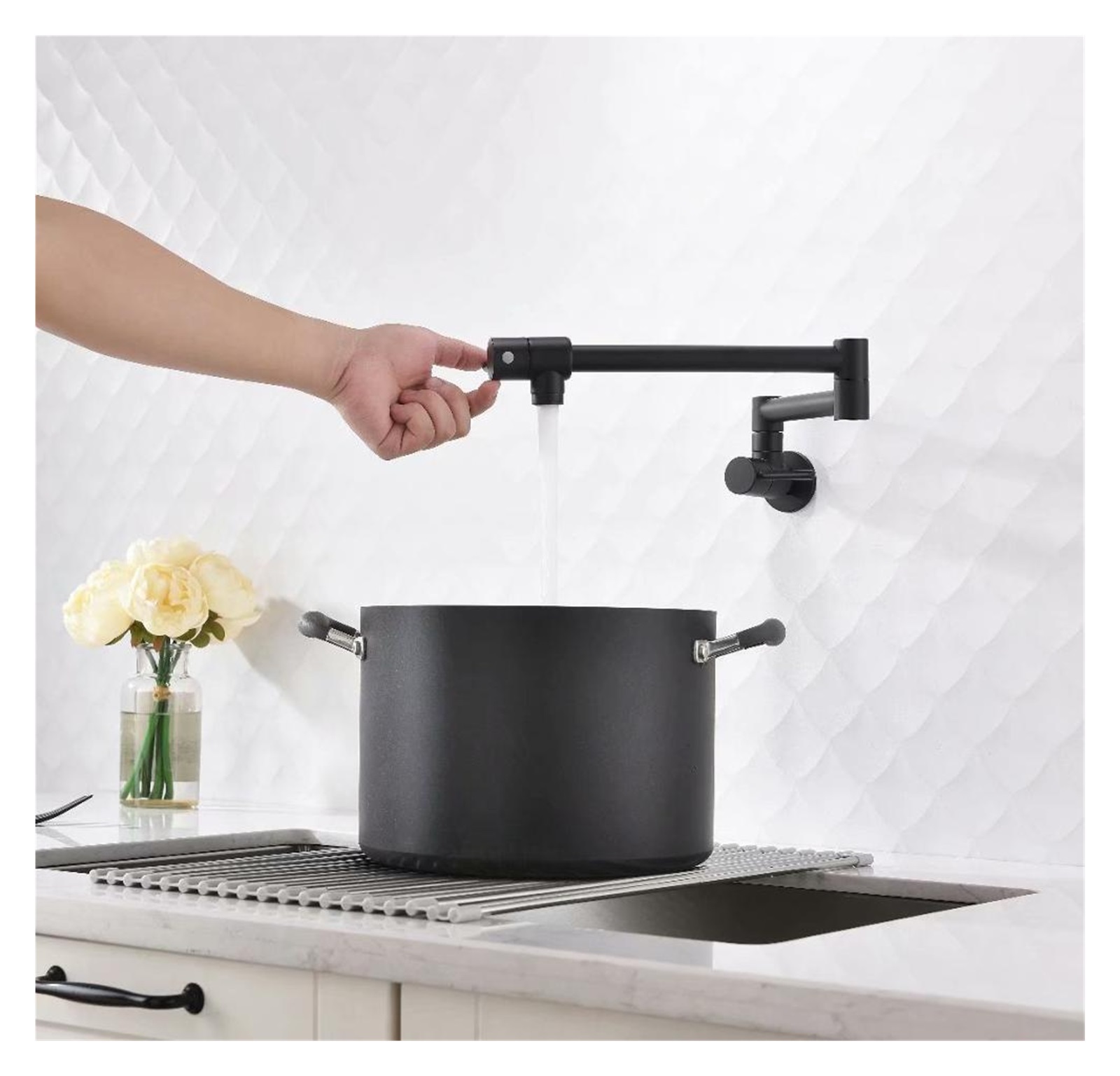 Chrome Gold Brass Pot Filler Tap Wall Mounted Foldable Kitchen Faucet ...