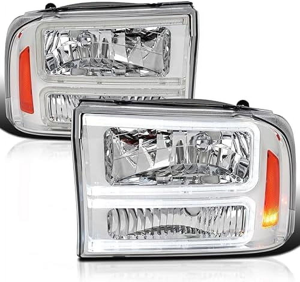 Chrome Headlights with LED Bar Compatible with 1999-2004 Ford F-250, F ...