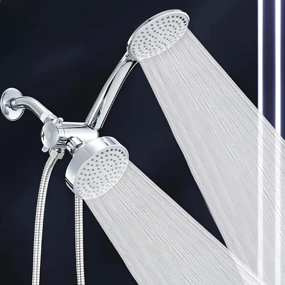 Chrome High Flow Rain Shower Head Two-in-One Handheld Set Plus Long ...