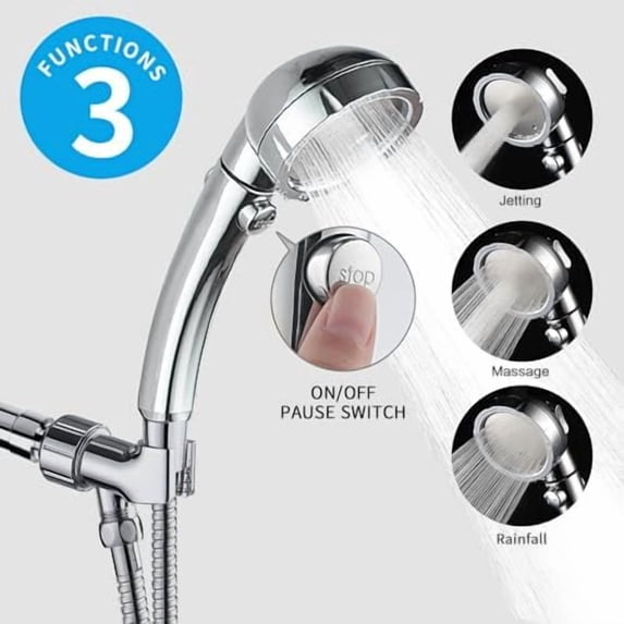 Chrome High Pressure Handheld Shower Head with ON/OFF Pause Switch, 3 ...