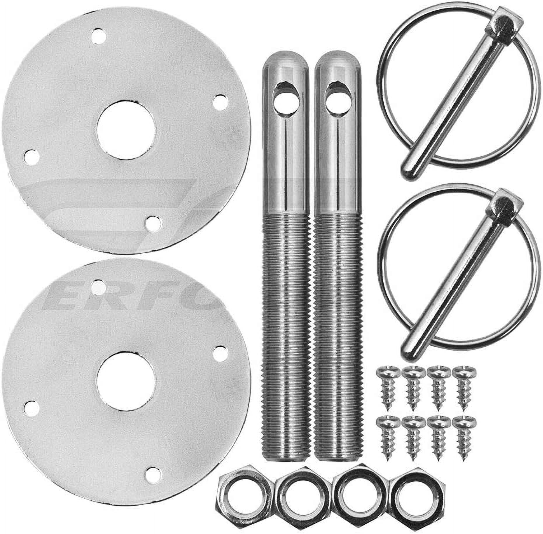 Chrome Hood Pin Kit 1/4" Flip Over Ring 1/2" x 4" Steel Pin Scuff Plate ...
