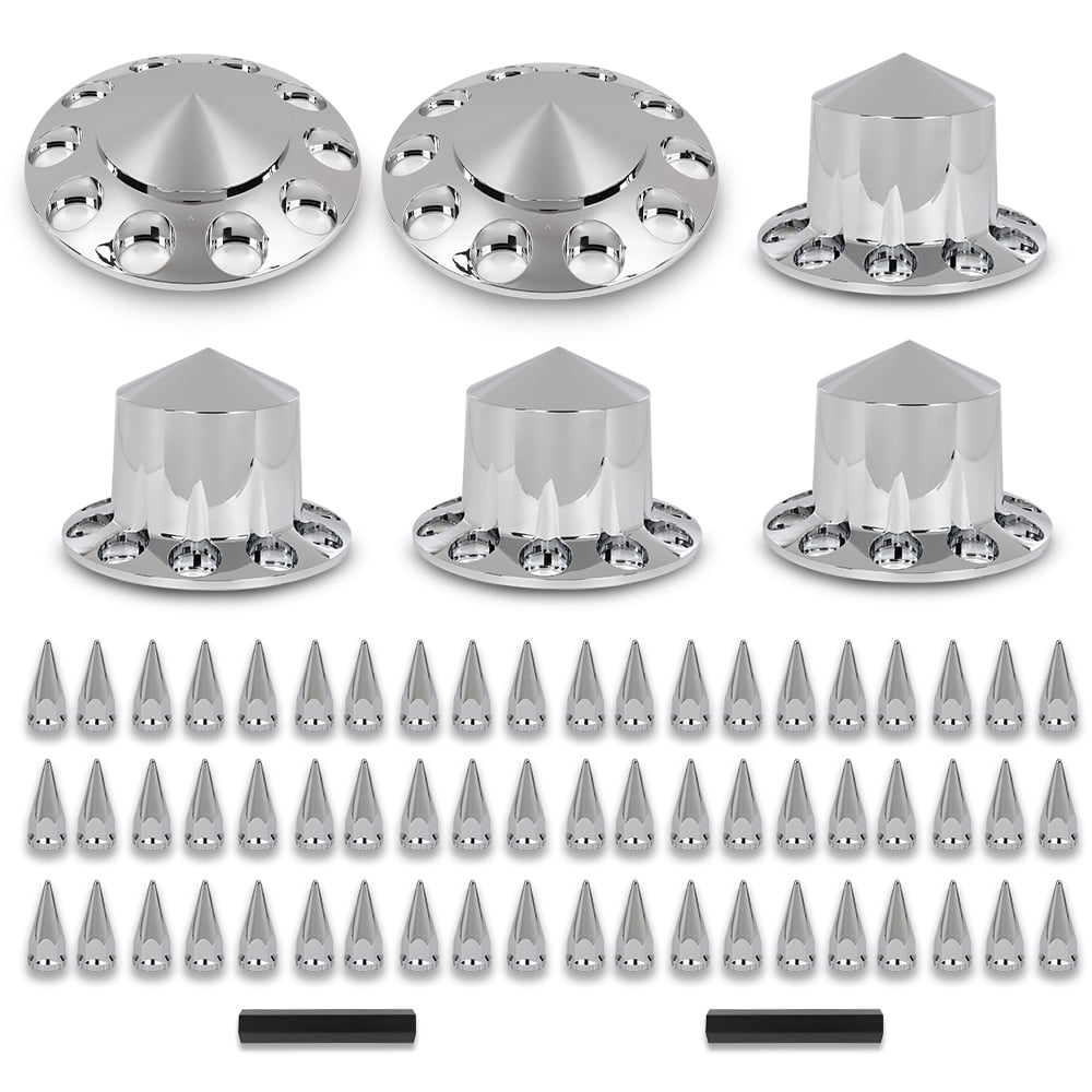 Chrome Hub Cover Kit 33mm Front & Rear Semi Truck Wheel Axle Covers ...