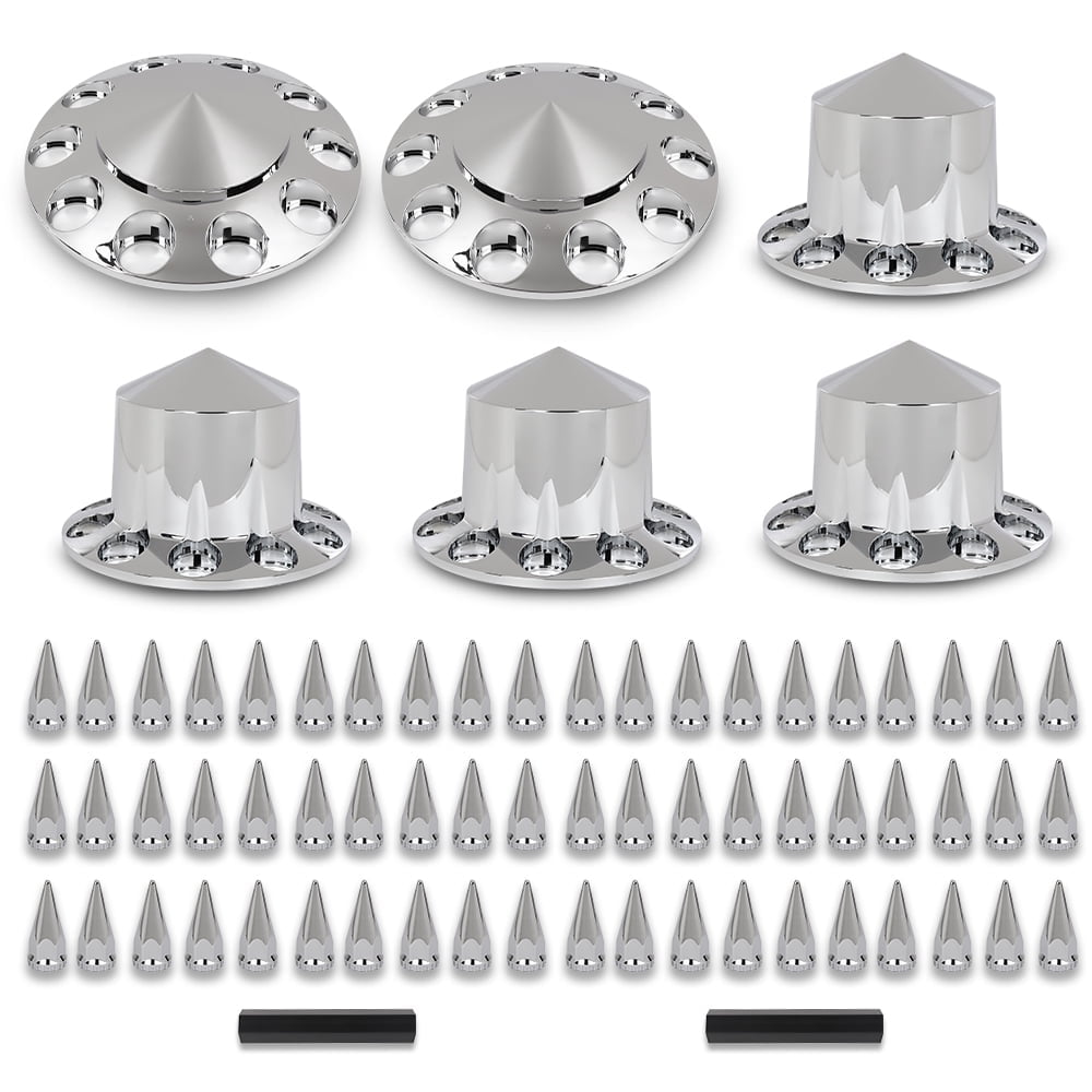Chrome Hub Cover Kit 33mm Front & Rear Semi Truck Wheel Axle Covers ...