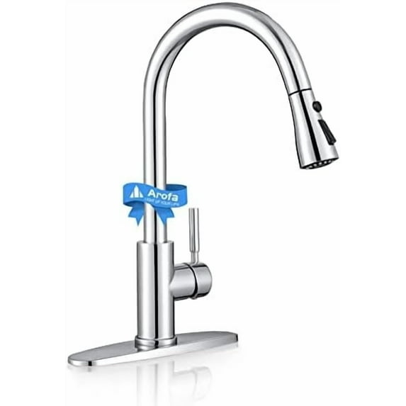 Chrome Kitchen Faucet, High Arc Kitchen Faucet with Pull Down Sprayer, Modern Single Handle ...