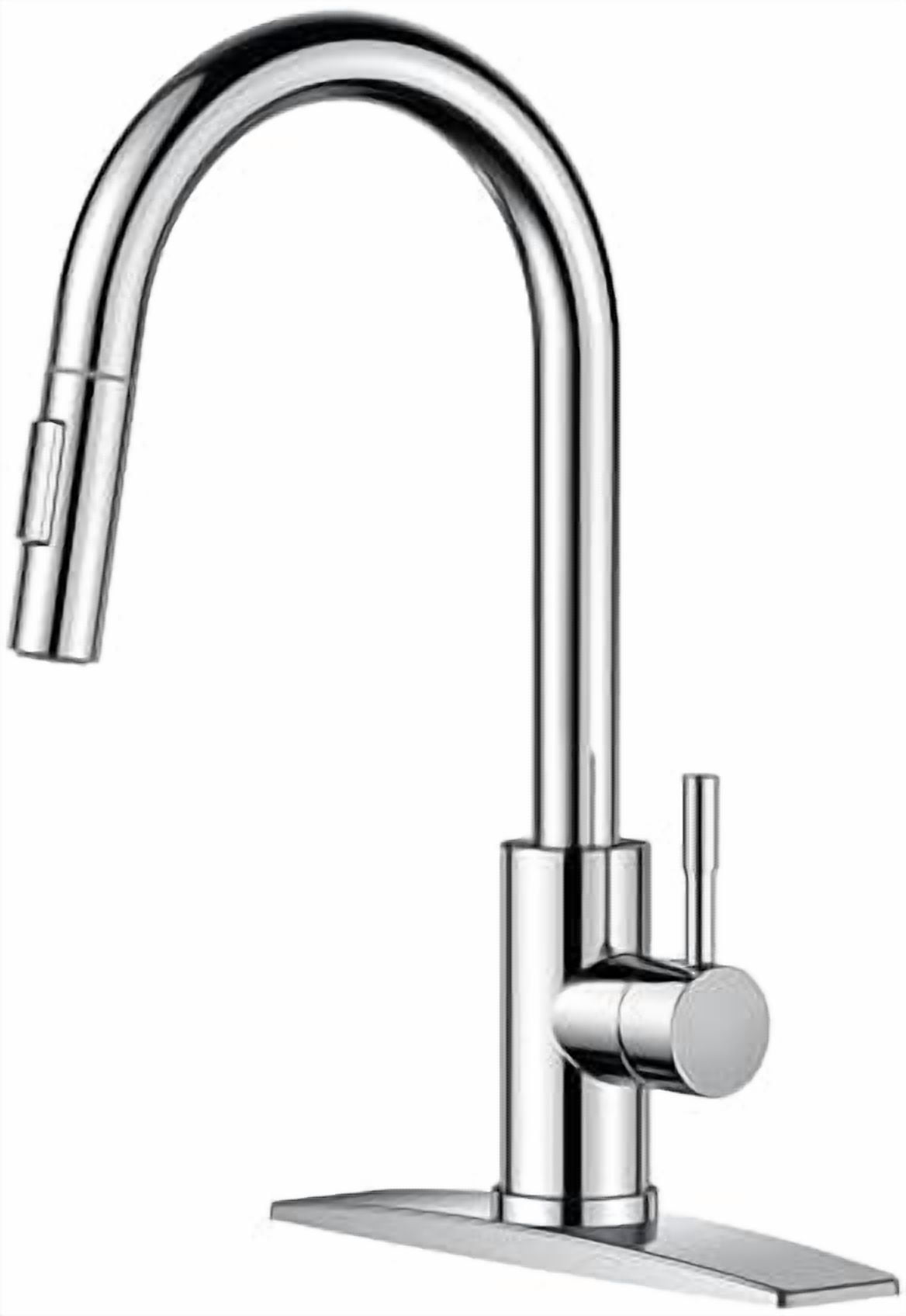 Chrome Kitchen Faucet with Pull Down Sprayer, High Arc Modern Classic ...
