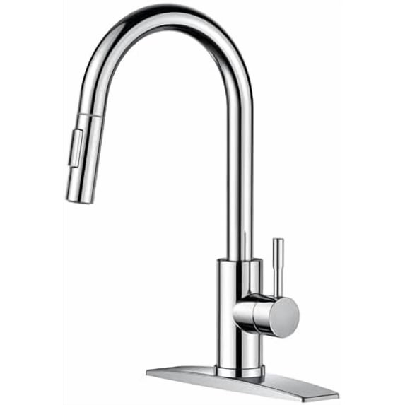 Chrome Kitchen Faucet with Pull Down Sprayer, High Arc Modern Classic ...