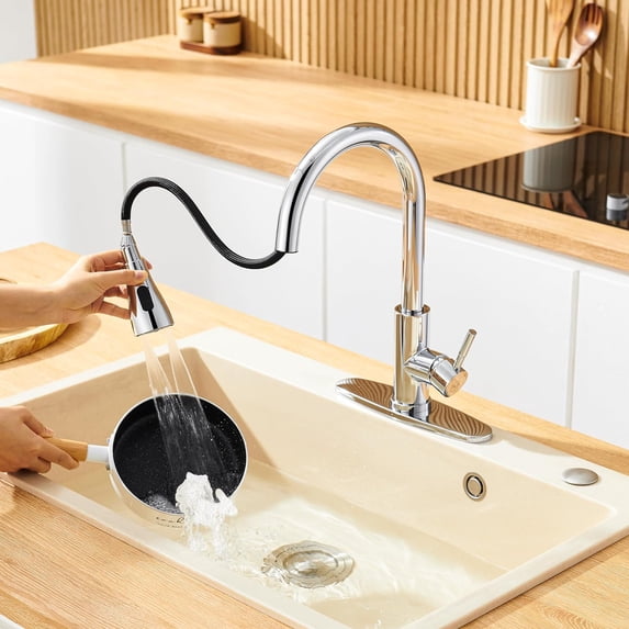 Chrome Kitchen Faucet with Pull Down Sprayer - High Pressure Blade ...