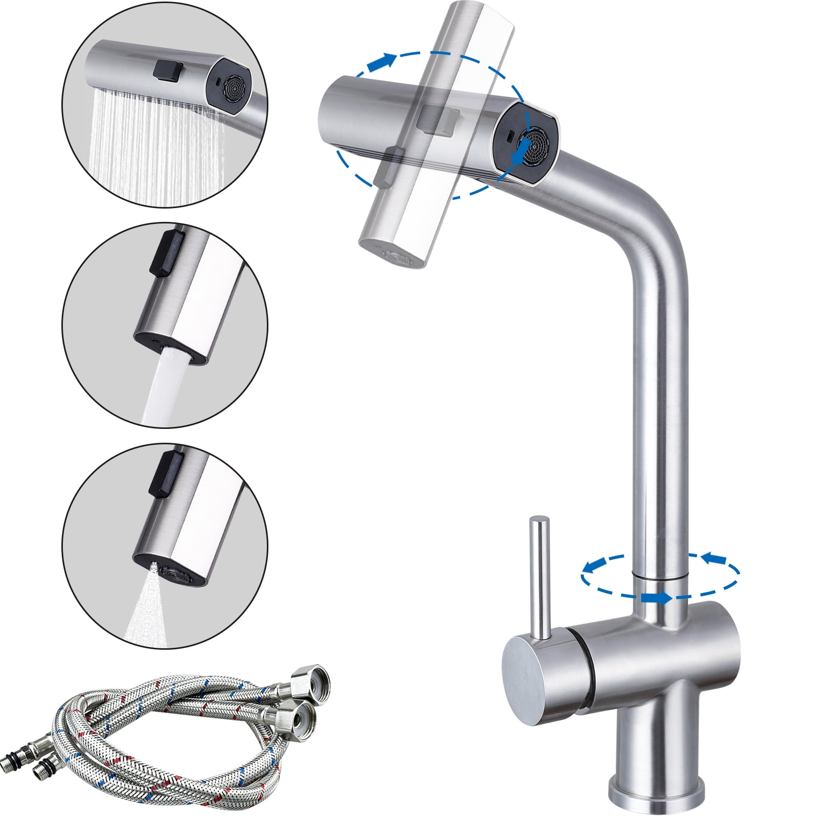 Chrome Kitchen Faucet with Sprayer, Luniquz Pull Down Kitchen Sink ...