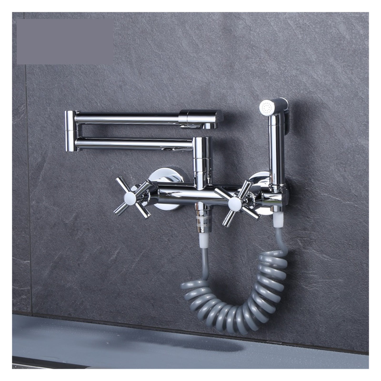 Chrome Kitchen Sink Faucet Foldable Pot Filler Tap Matte Black Dual ...