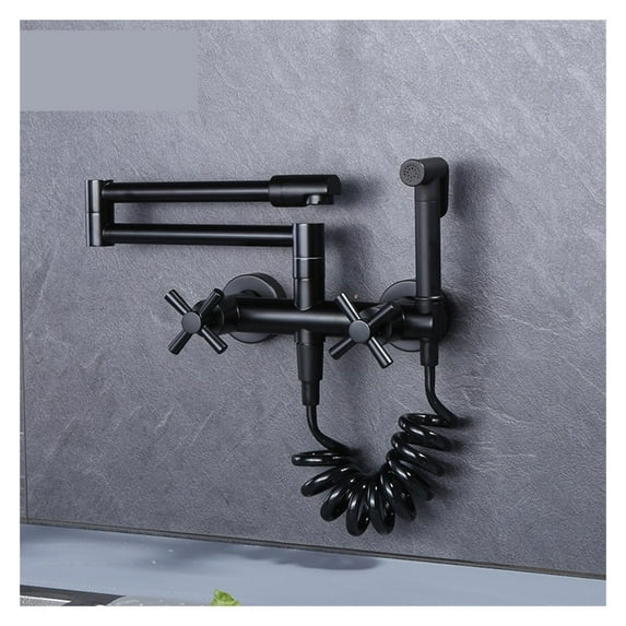 Chrome Kitchen Sink Faucet Foldable Pot Filler Tap Matte Black Dual ...
