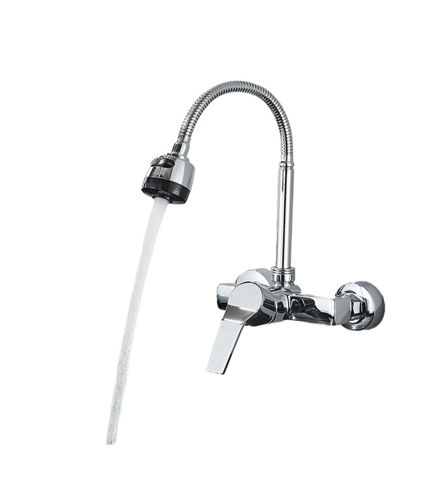 Chrome Kitchen Sink Faucet, Universal Black Hose Multi-Mode Spout Wall ...