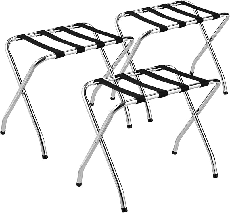 Chrome Luggage Rack for Guest Room, No Assembly Required, Folding Metal ...