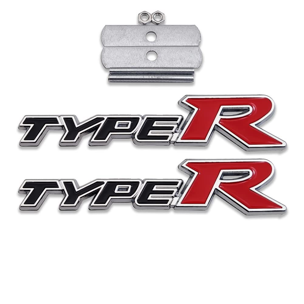 Chrome Metal Type-R Logo Car Front Grille Emblem + 3D Type Racing Trunk ...