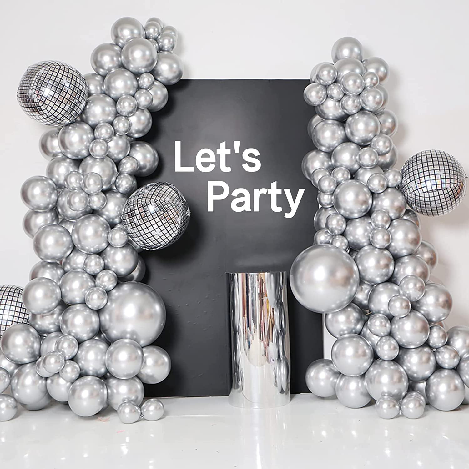 Chrome Metallic Silver Balloon Garland Arch Kit with 4D Laser Disco ...