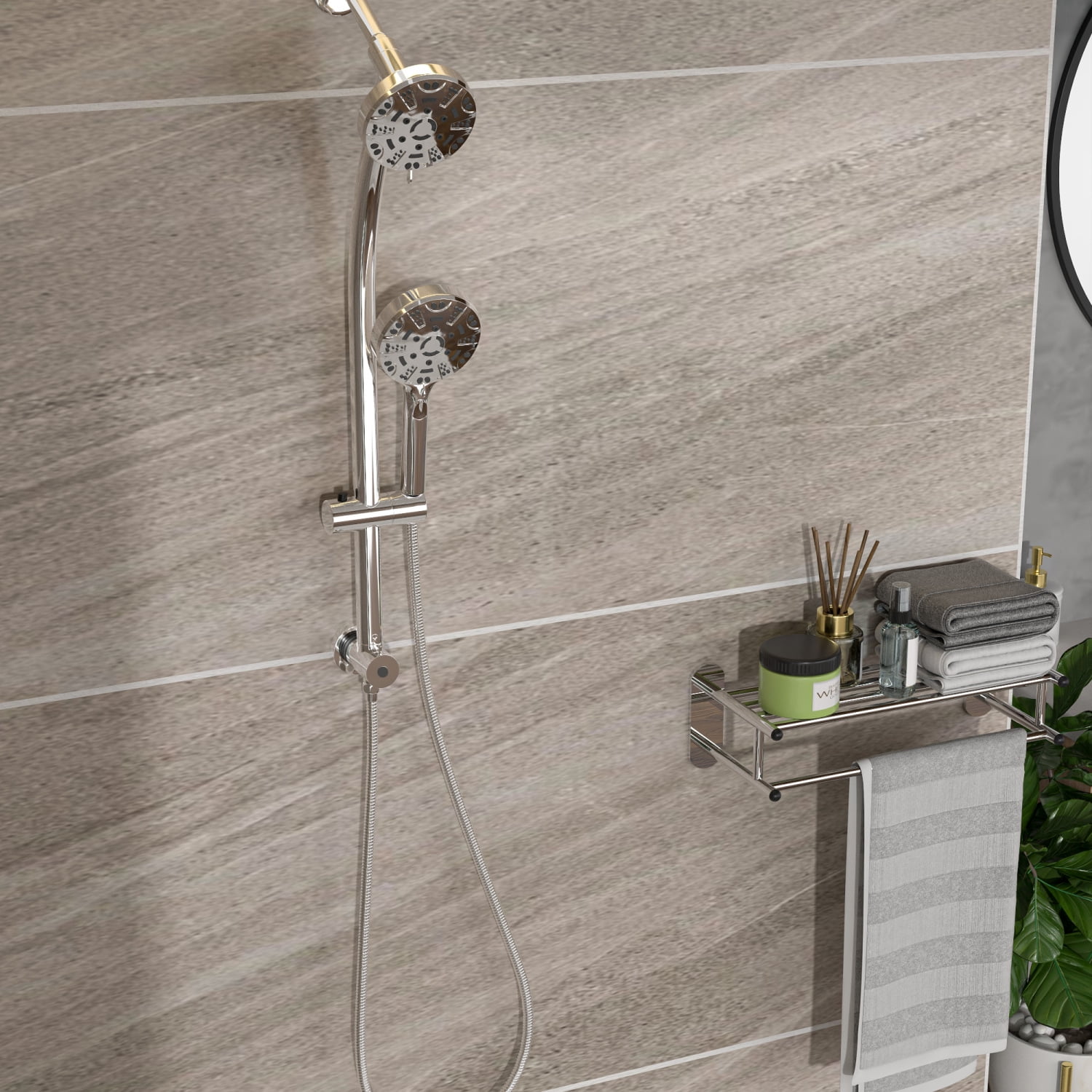 Chrome Multi Dual Shower System with Adjustable Slide 4.7” Rain ...