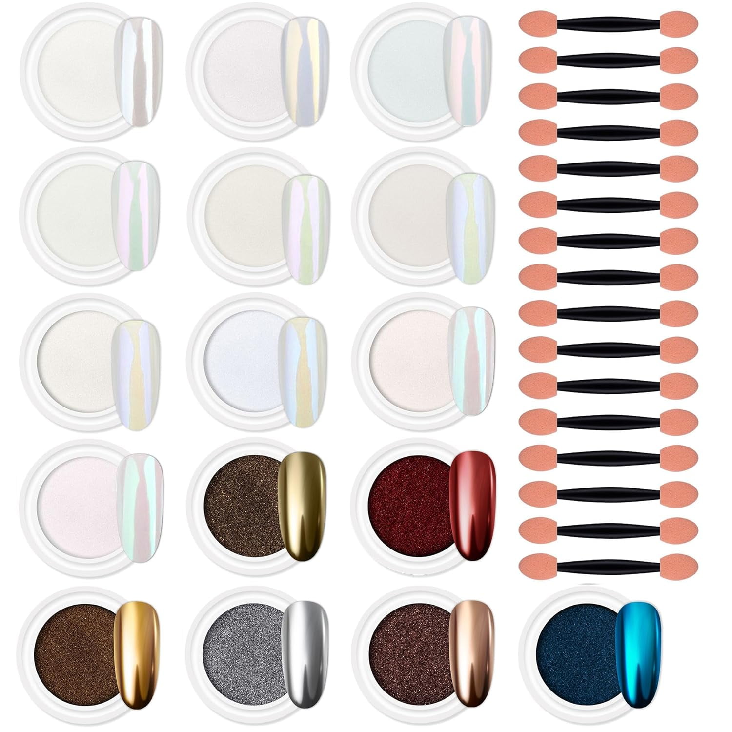 Chrome Nail Powder Magic White Pearl Kit Mirror Effect Silver Metallic ...