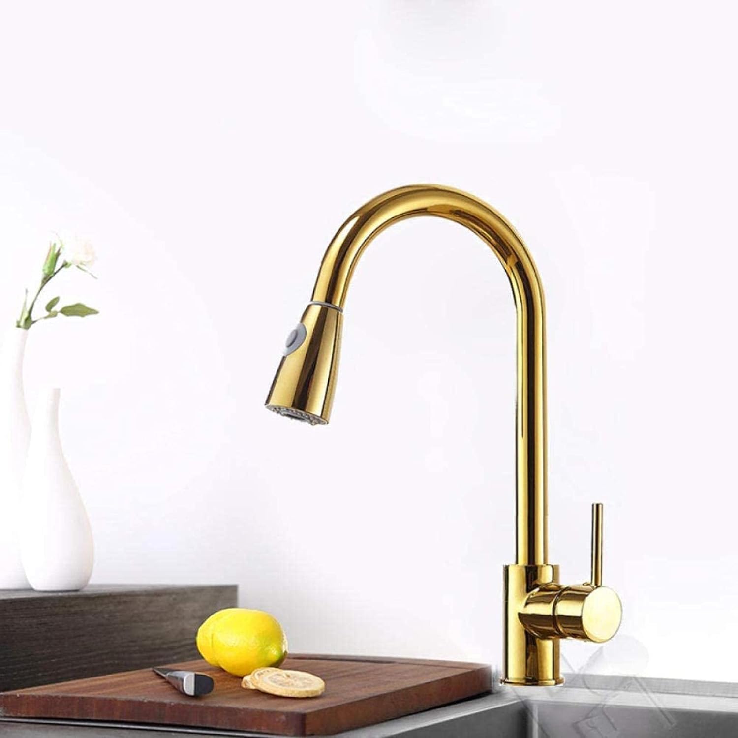 Chrome Nickel Pull Out Kitchen Faucet with 2-Way Sprayer 360 Rotation ...