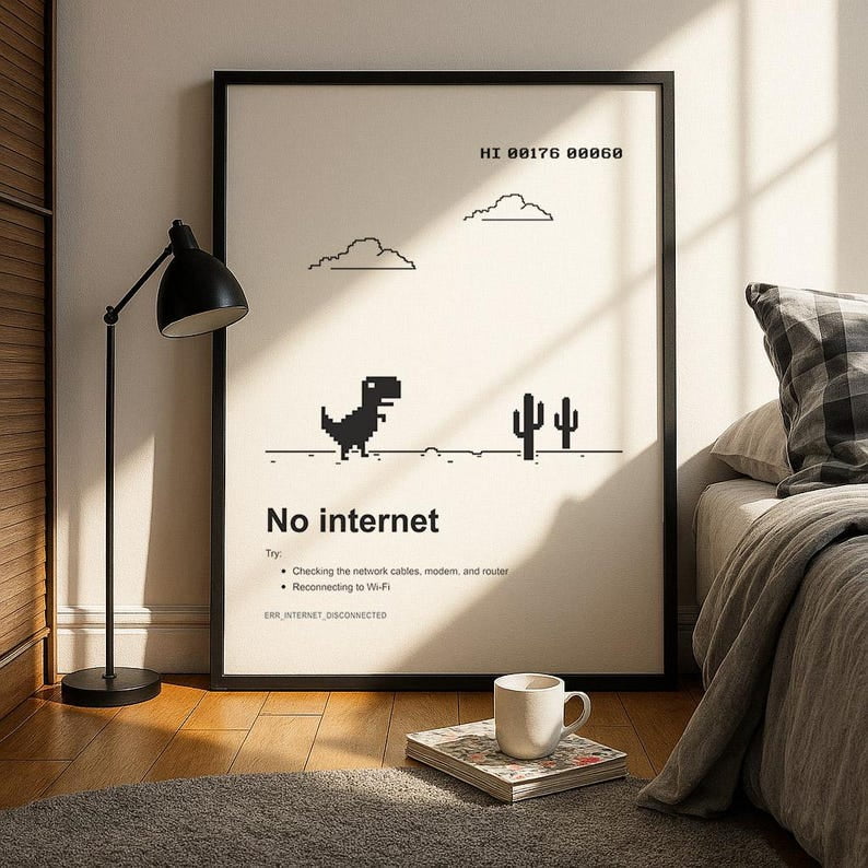 Chrome No Internet Dinosaur Game Poster – Funny Pixel Art Wall Decor ...