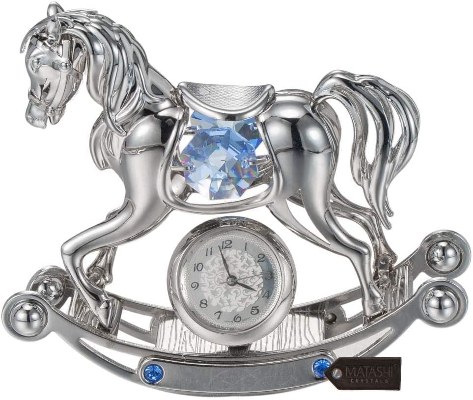 Chrome Plated Crystal Studded Silver Rocking Horse Desk Clock Ornament ...