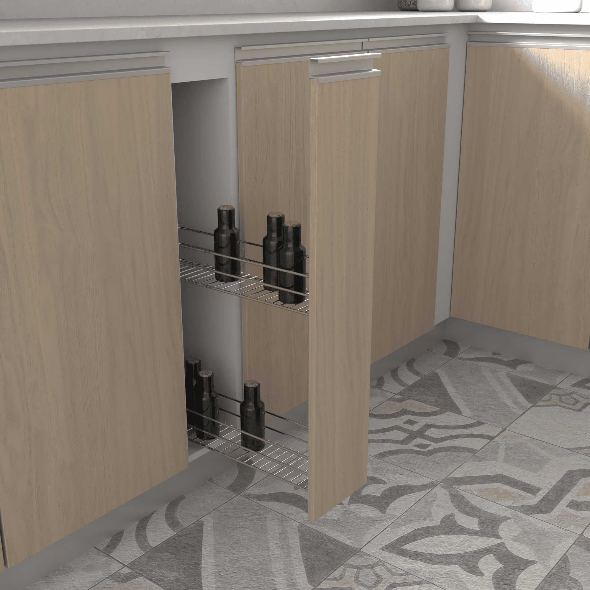 Chrome Plated Kitchen Bottle Rack Cabinet Pullout Organizer Withd Soft ...