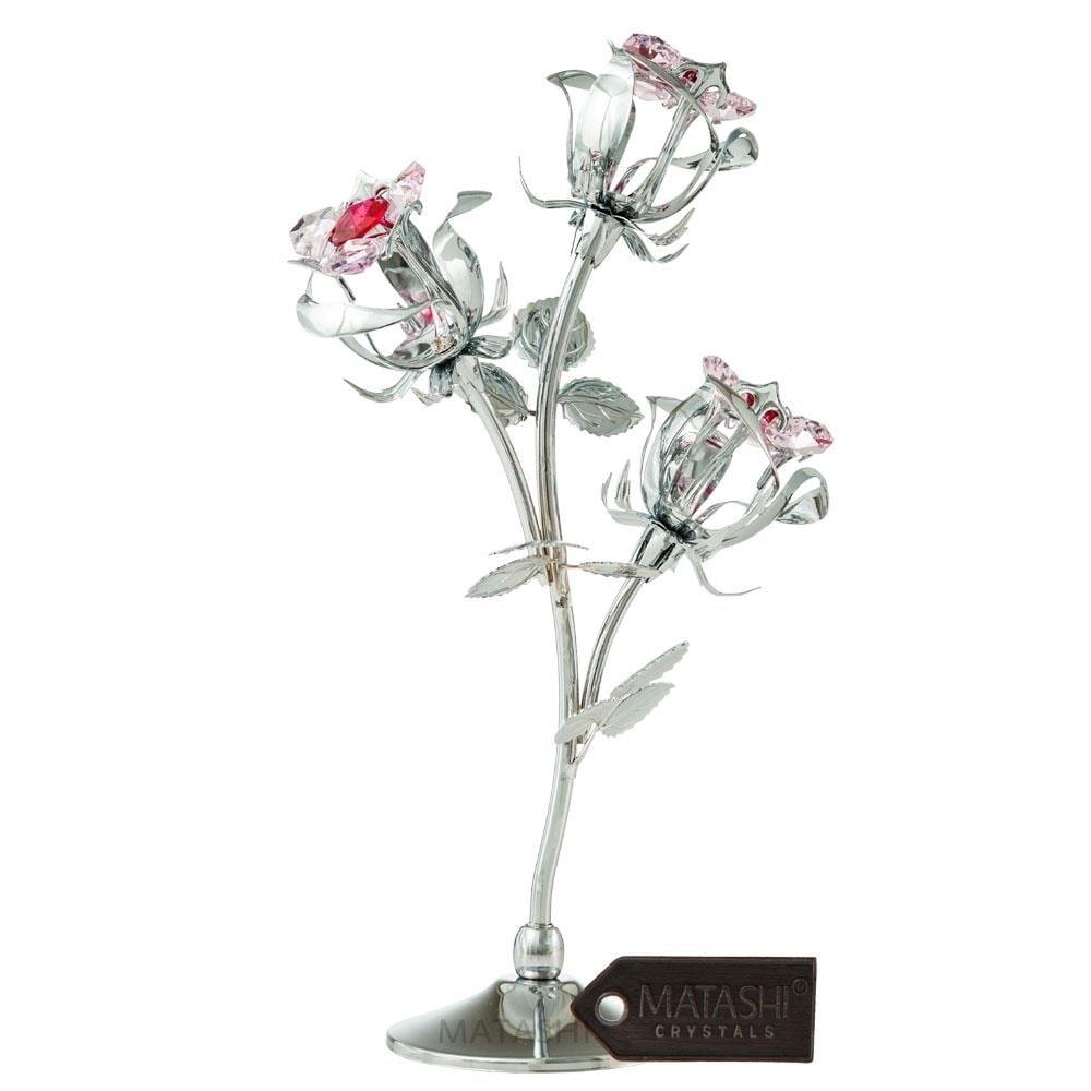 Chrome Plated Silver Rose Flower Tabletop Ornament w/ Red and Pink ...