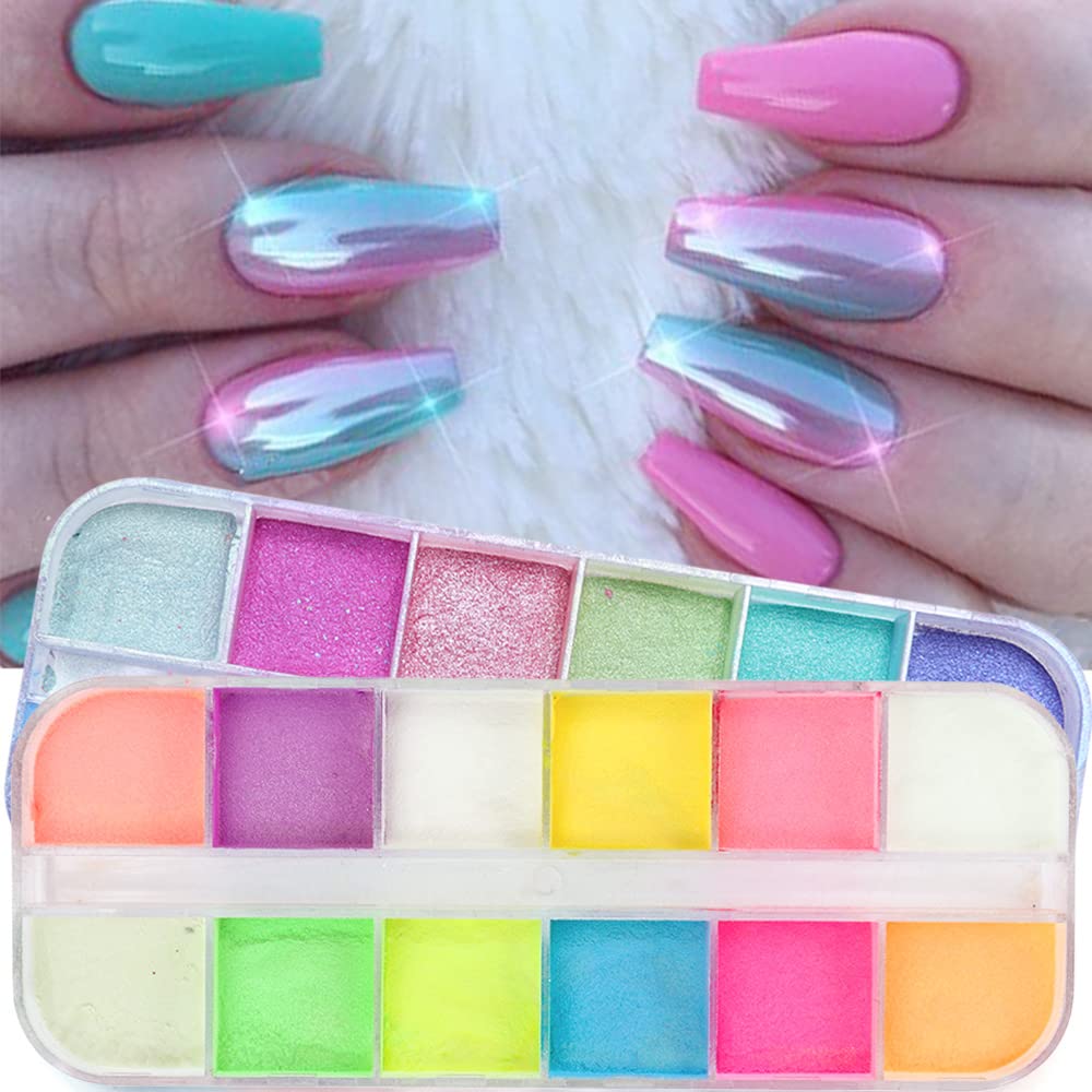 Chrome Powder for Nail Art Glitter 24 Colors Flakes Holographic ...