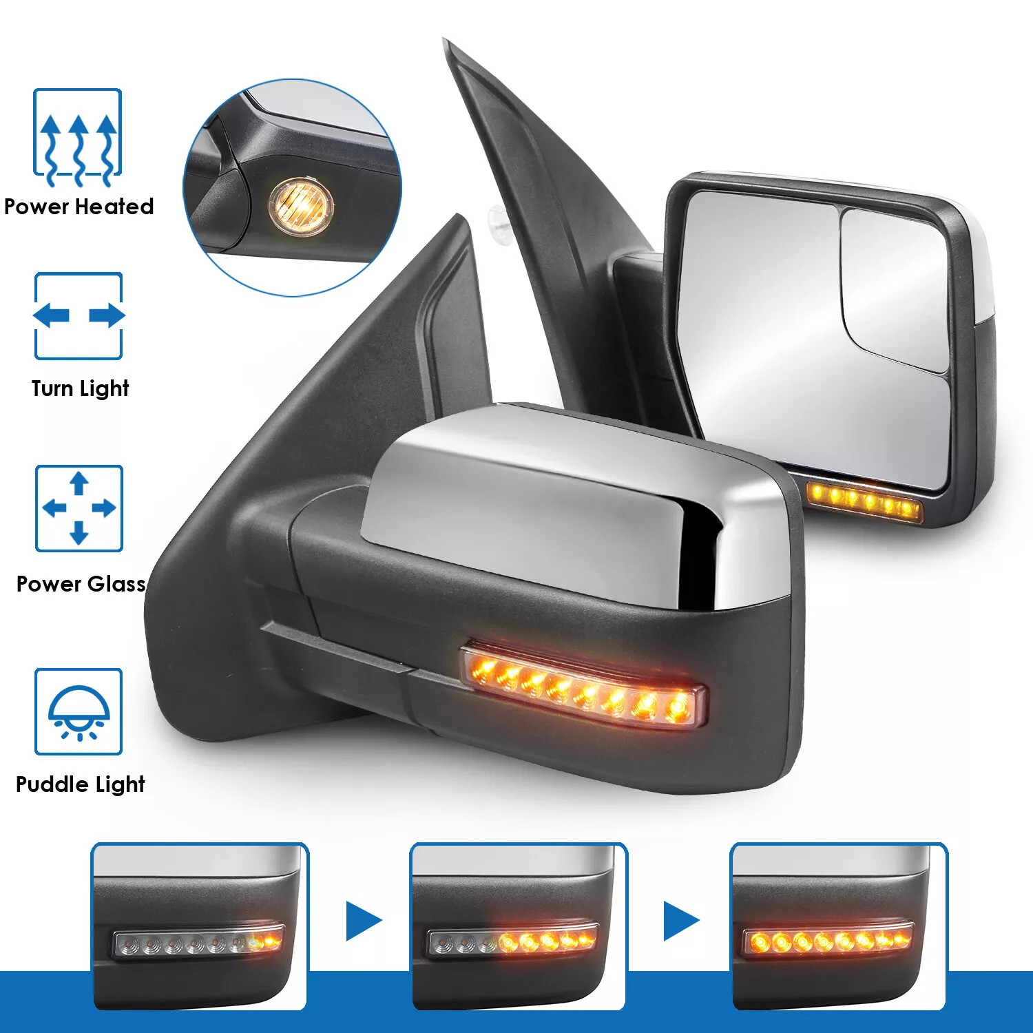 MOSTPLUS 2PCS Power Heated Tow Mirrors Dynamic Streamer Signal for 2004 ...