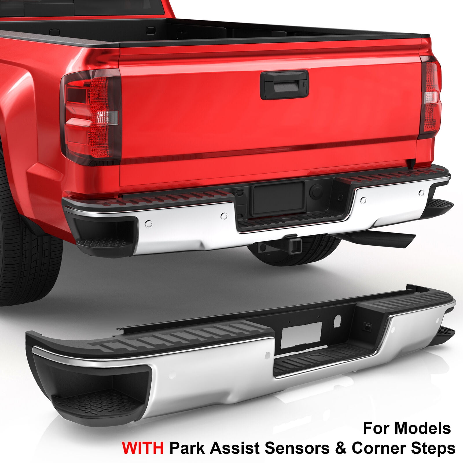 MOSTPLUS Chrome Rear Step Bumper Assembly for 2014-2018 Chevy Silverado ...