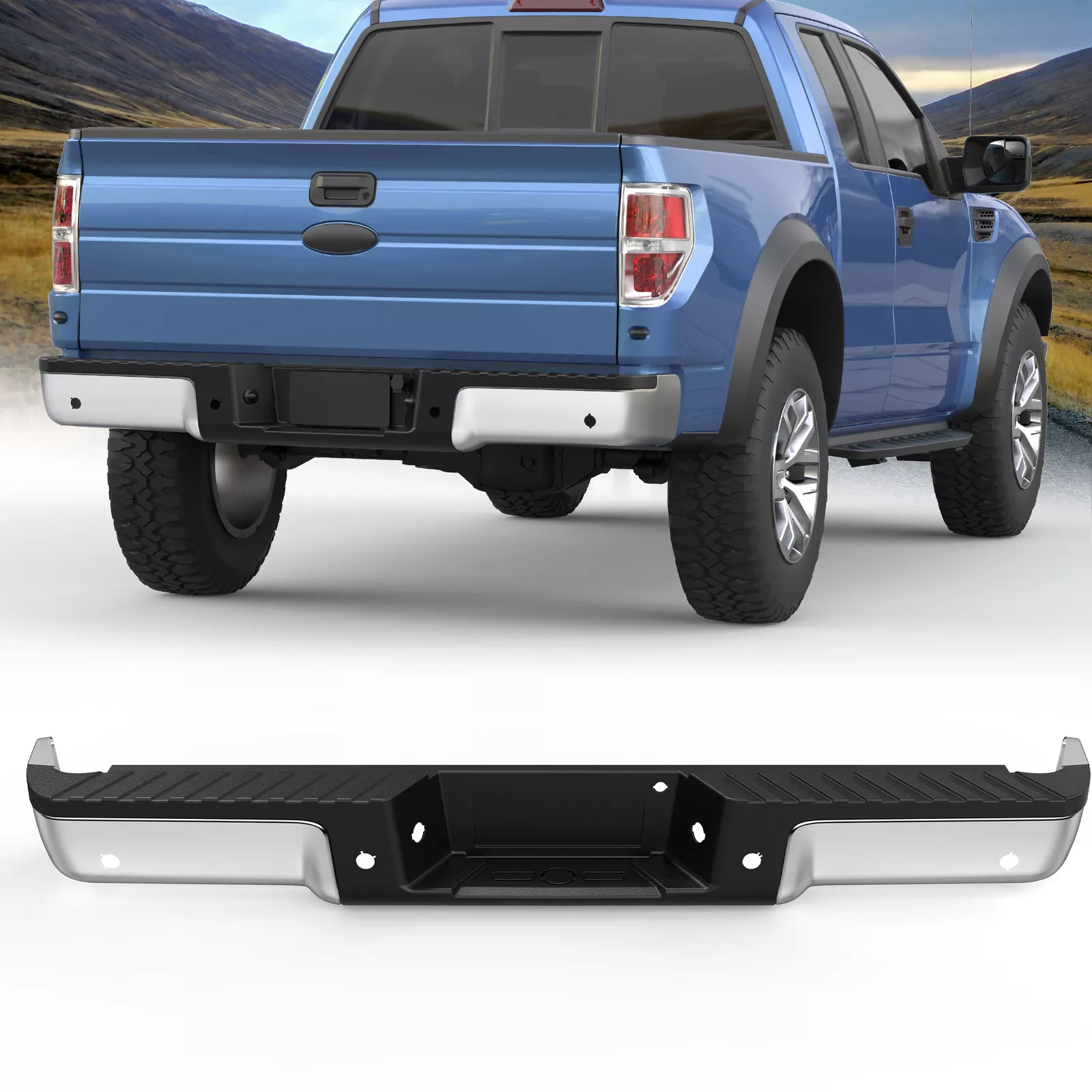 MOSTPLUS Chrome Rear Step Bumper for 2009-2014 Ford F-150 F150 with ...