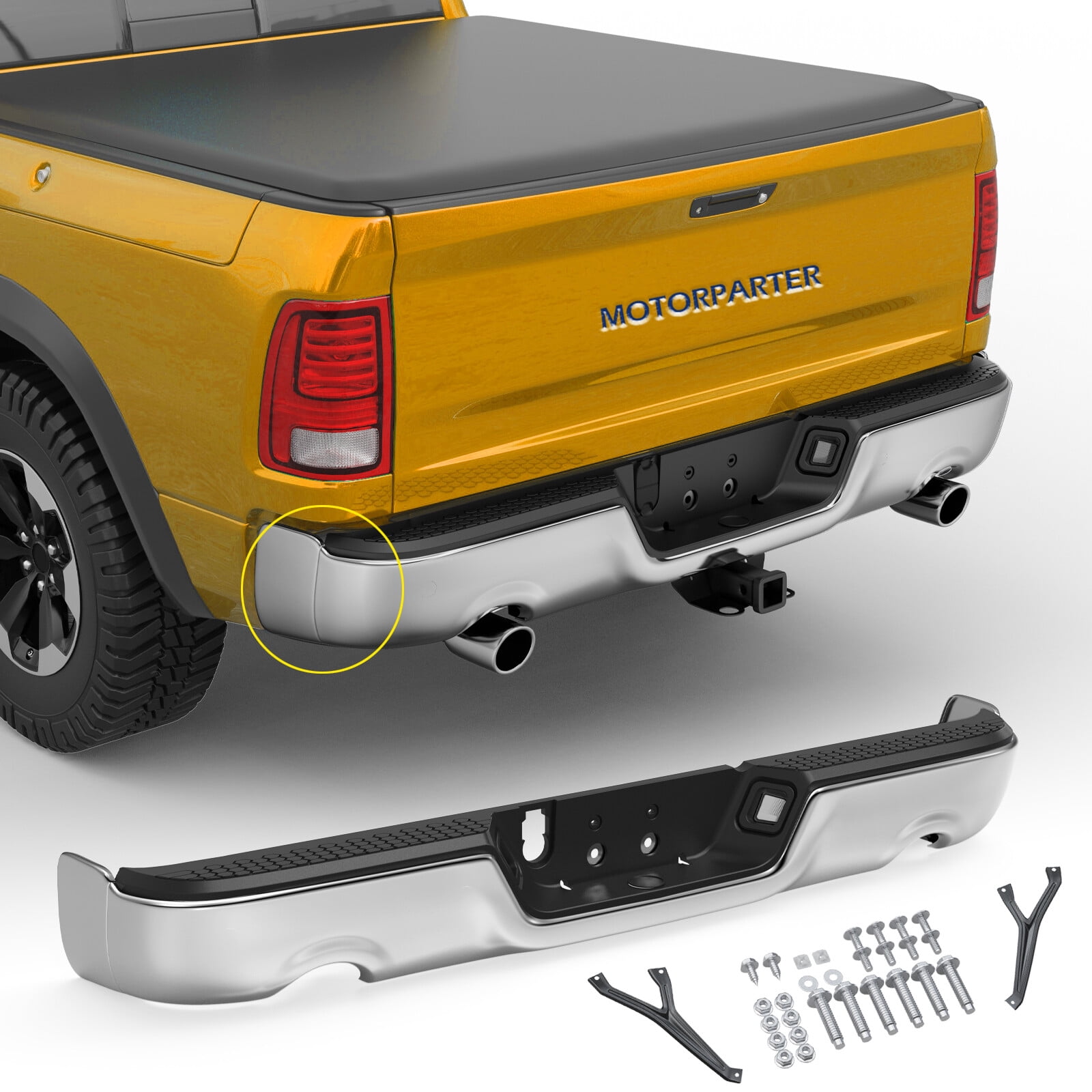 Chrome Rear Step Bumper Compatible with 2009-2018 Dodge Ram 1500 Pickup ...
