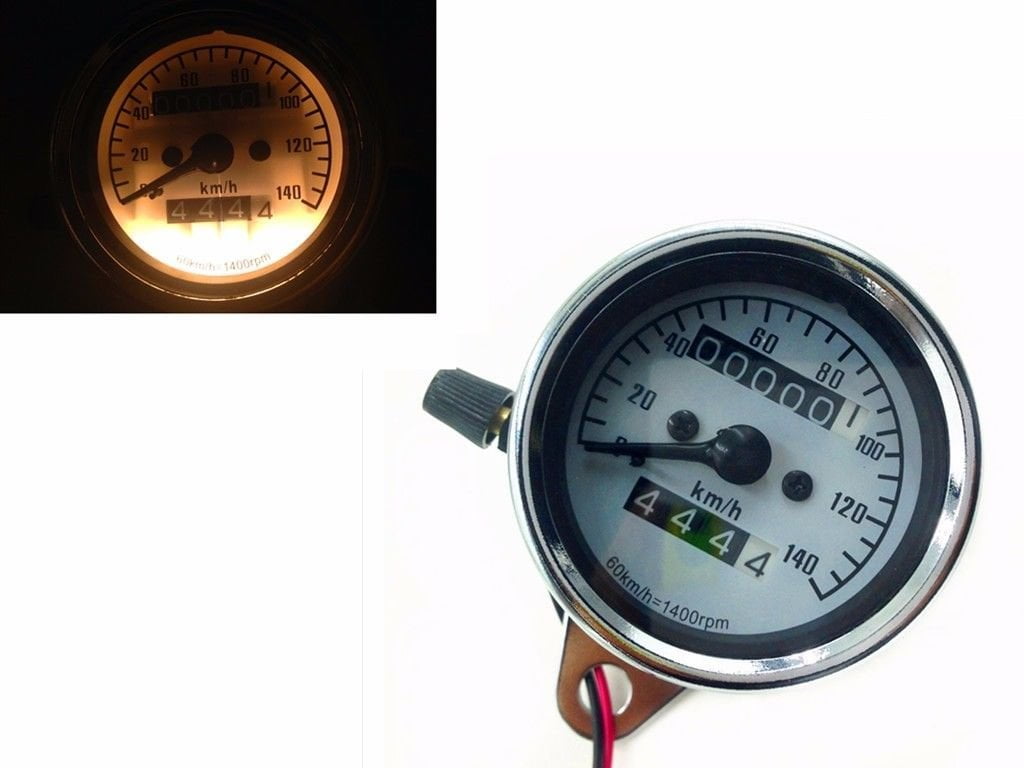 Chrome Retro Motor Odometer Speedometer Gauge CB Cafe Racer Old School ...