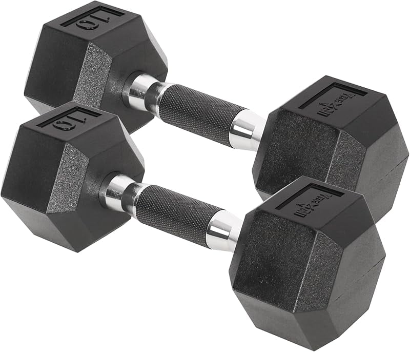 Chrome/Rubber Grip Encased Hex Dumbbells – Hand Weights With Anti-Slip 10-30 LBS Pair-xlk ...