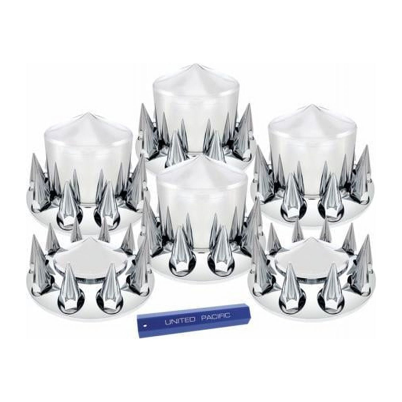 Chrome Semi Truck Front & Rear Axle Cover SET with pointed Hub Cap 33mm ...