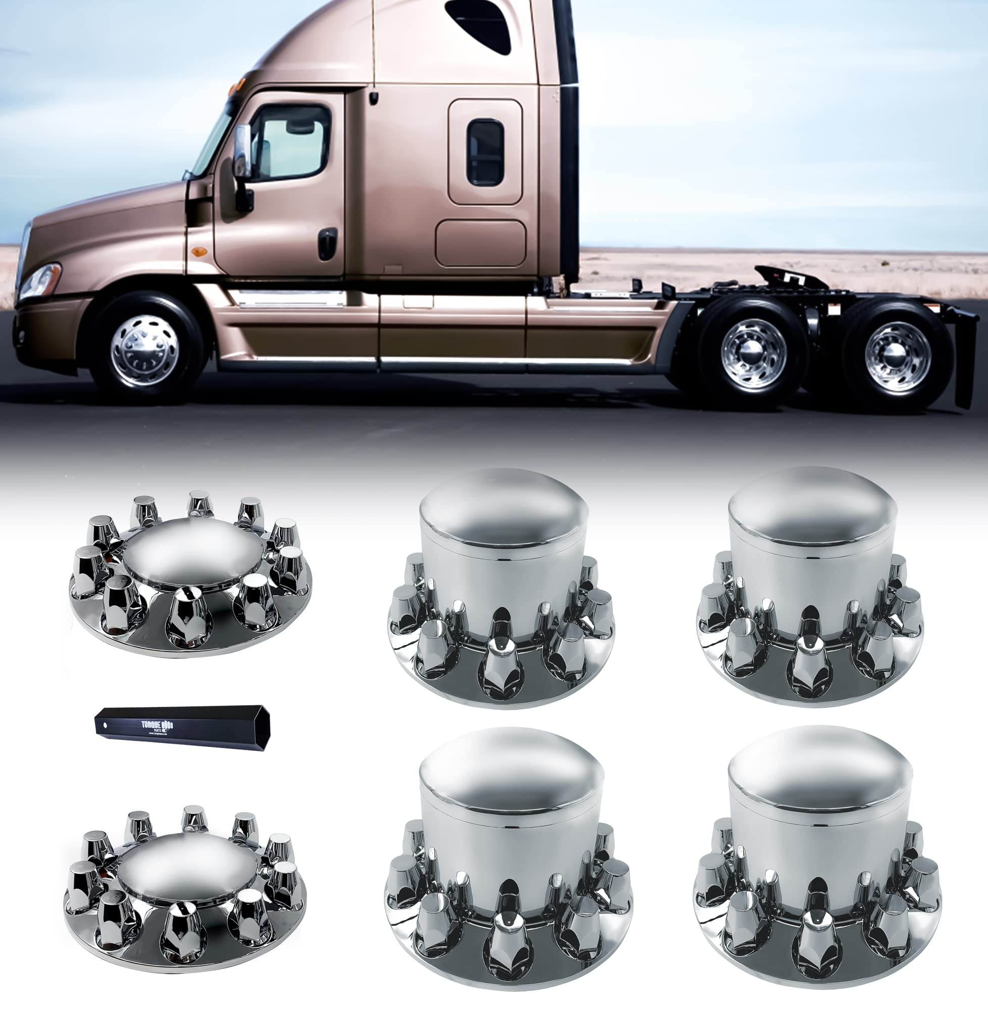TORQUE Chrome Front and Rear Axle Complete Wheel Cover Set 33mm Screw ...