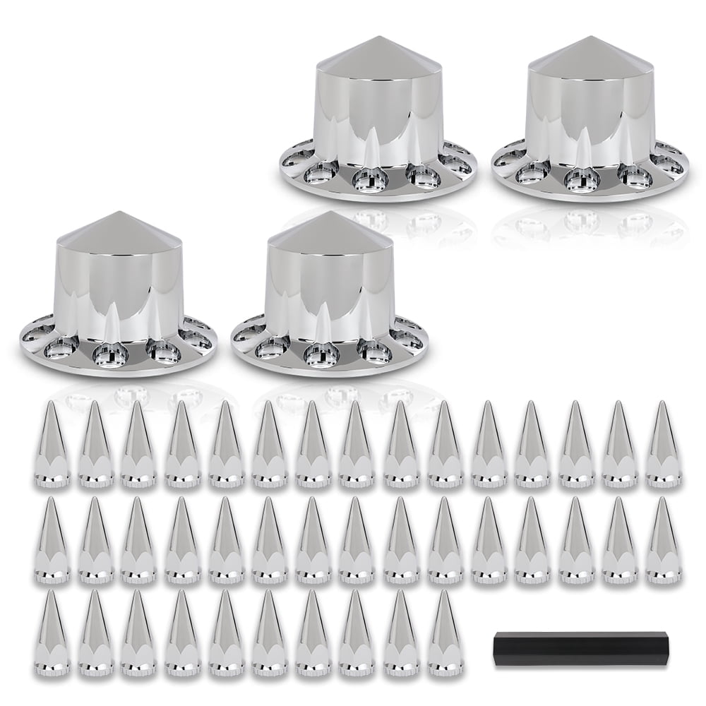 Chrome Semi Truck Hub Cover Wheel Set Rear 33mm Nut Covers Spiked ...