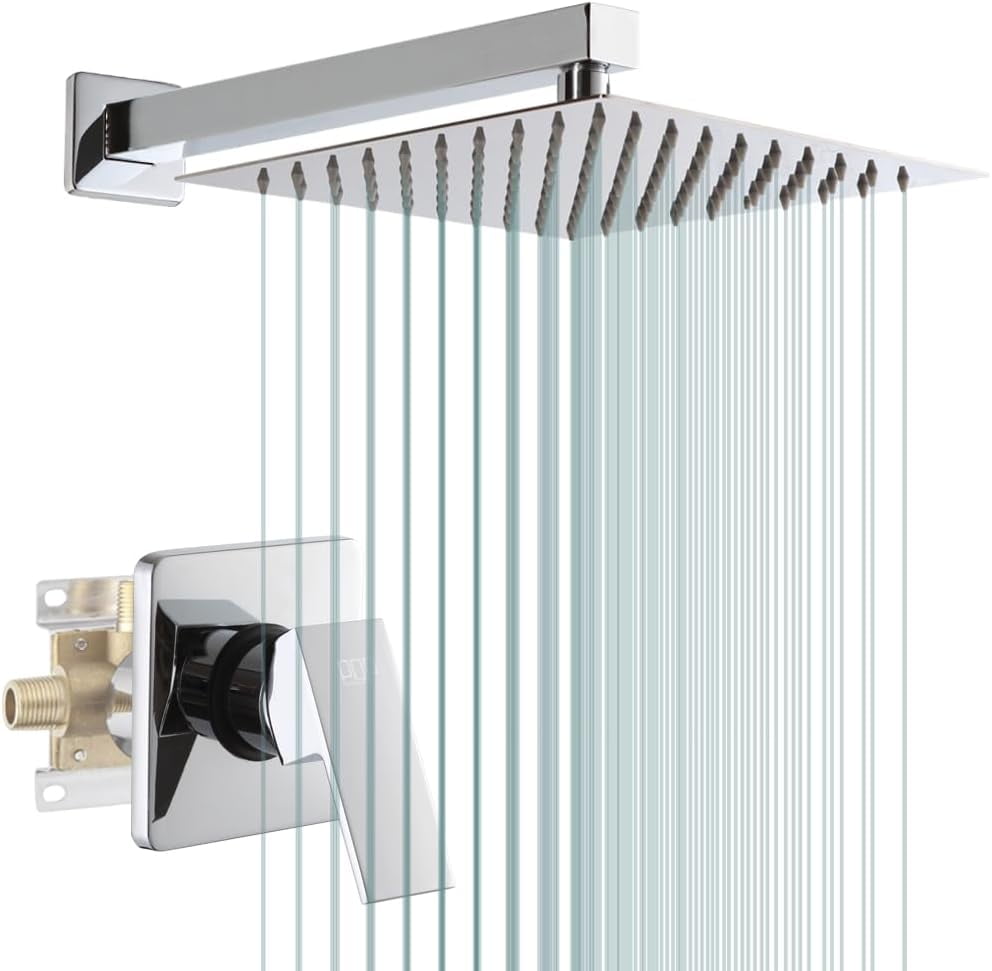 Chrome Shower Faucet Set with 10 Inch Rainfall Shower Head, Wall ...