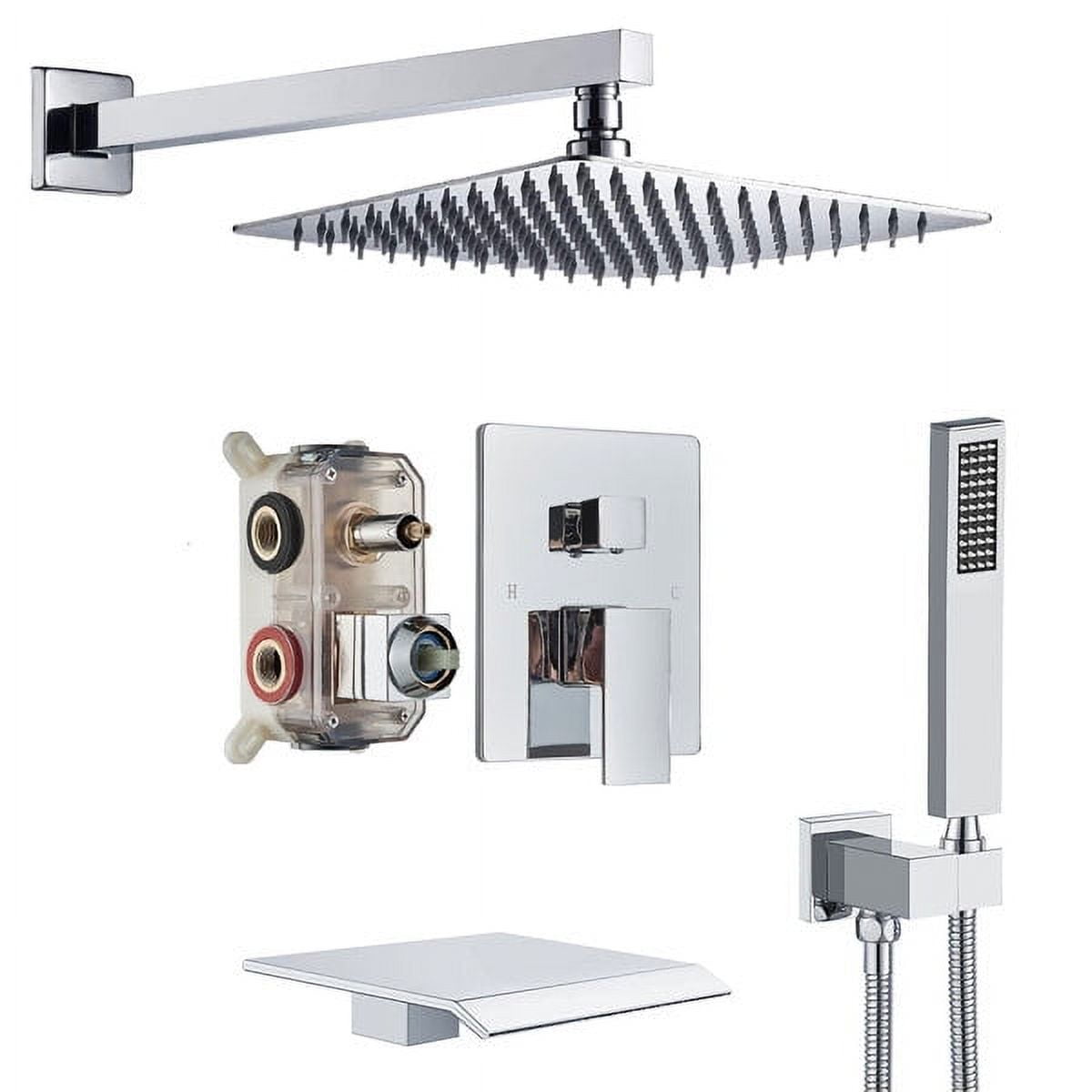 Chrome Shower Faucet Set System Rainfall Shower Head Combo with Mixer ...