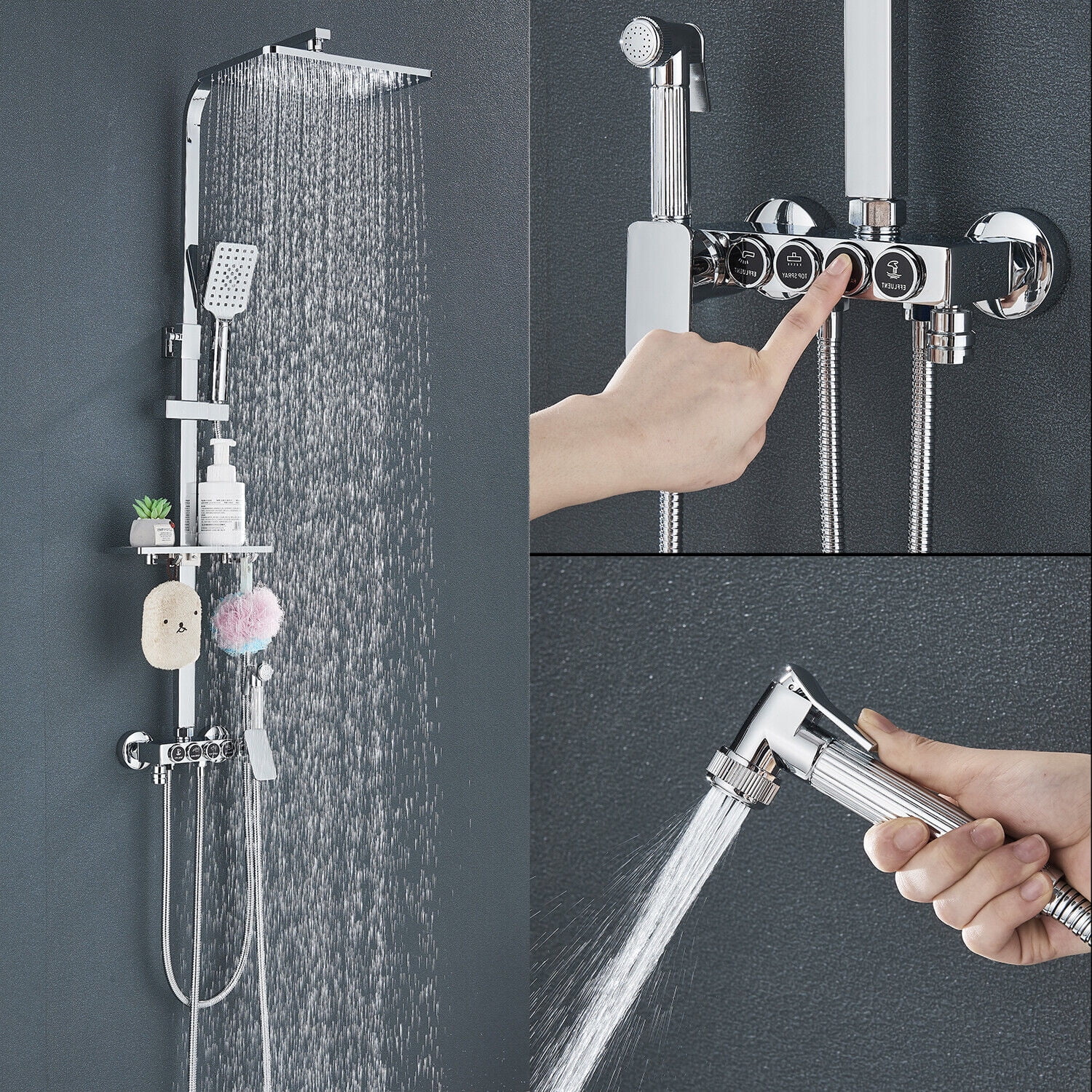 Chrome Shower Set Shower System Shelf Hand Shower Key Tub Shower Brass ...