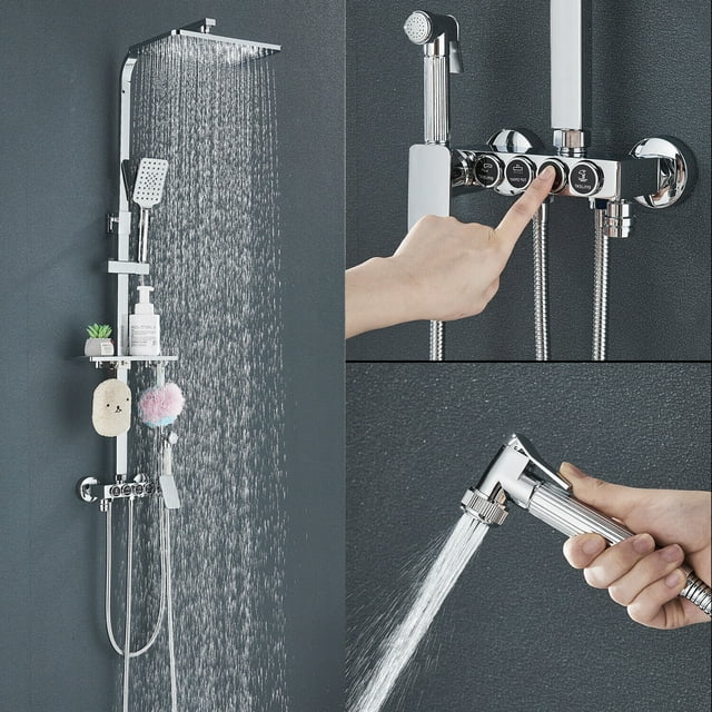 Chrome Shower Set Shower System Shelf Hand Shower Key Tub Shower Brass ...