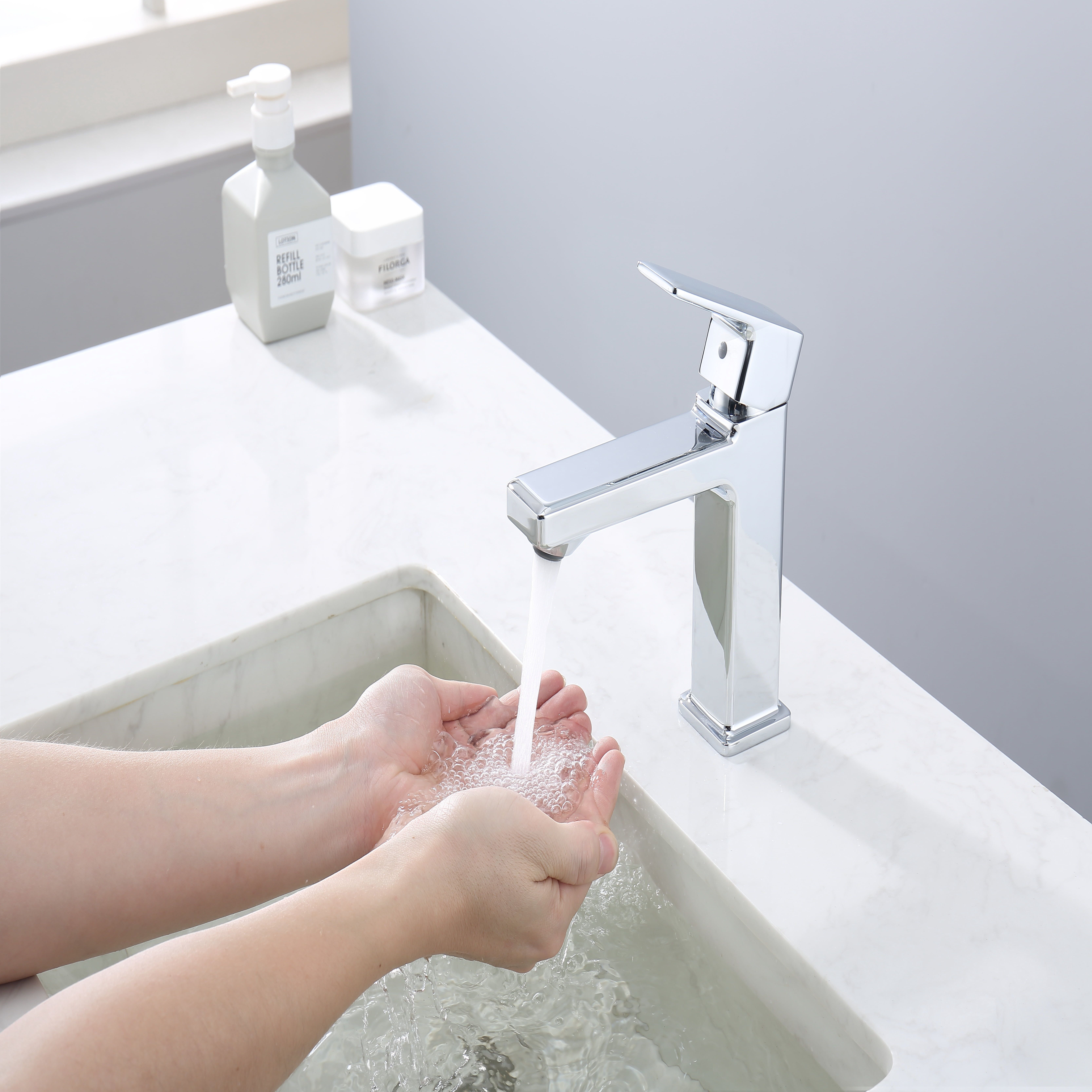 Chrome Single Hole Bathroom Faucet,Laundry Vanity Sink Faucet with Two ...