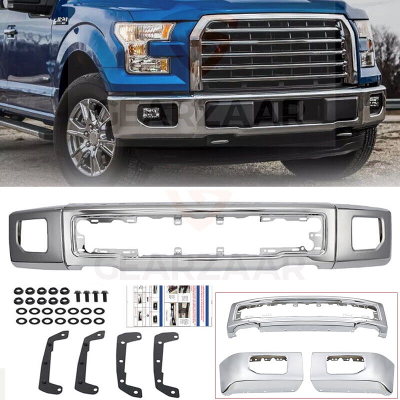 Chrome Steel Split Front Bumper Face Bar for 2015-17 Ford F-150 w/Fog ...