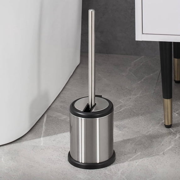 Chrome Toilet Brush Set with Stainless Steel Handle, Folding Lid and ...