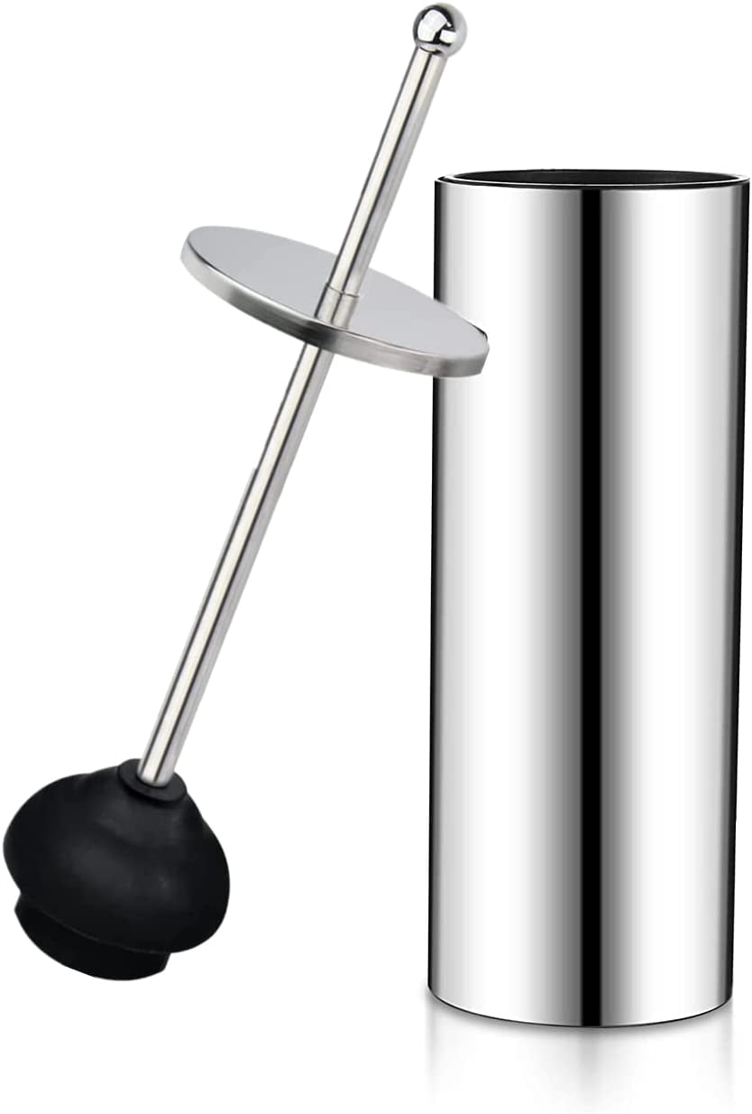 Chrome Toilet Plunger with Holder Bathroom Metal Canister Holder Drip ...