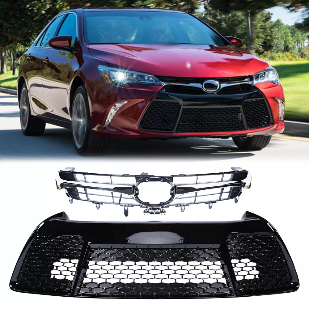 Chrome Upper Lower Bumper Grill Grille for Toyota Camry SE XSE 2015 ...