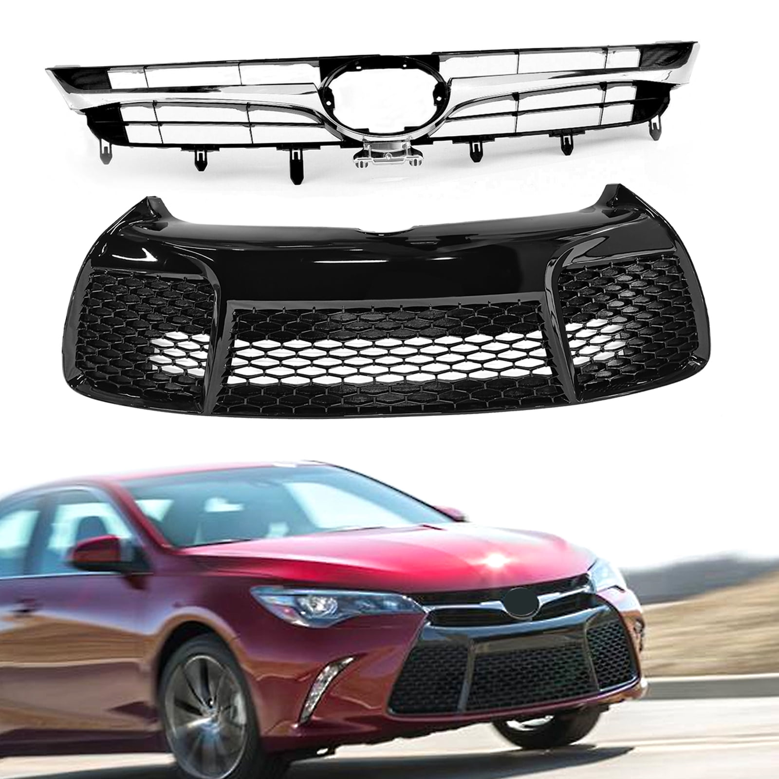 Chrome Upper and Lower Bumper Grille Compatible with Toyota Camry SE ...