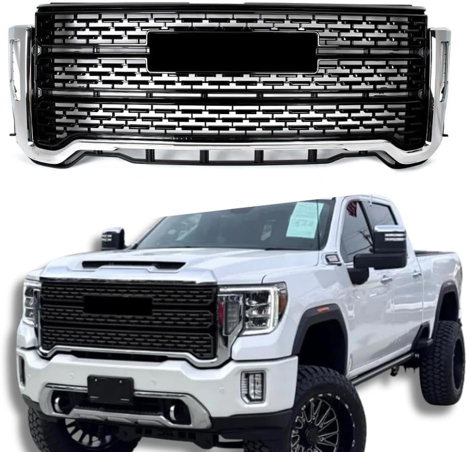 Chrome W/Black Mesh Front Grill Compatible with GMC Sierra 2500/3500HD ...