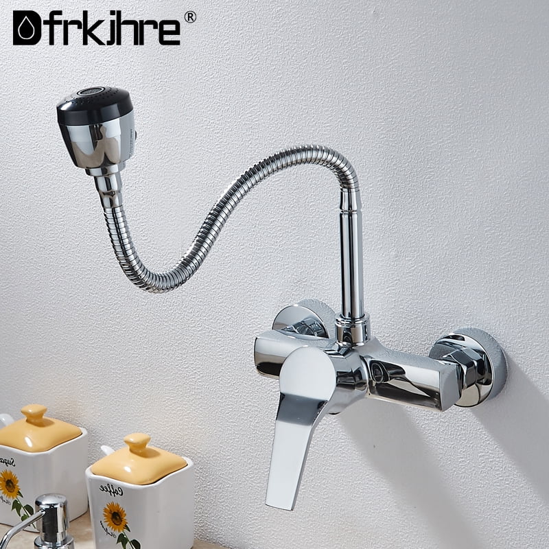 Chrome Wall Mount Swivel Kitchen Faucet Two Ways Spout Stream Spray ...