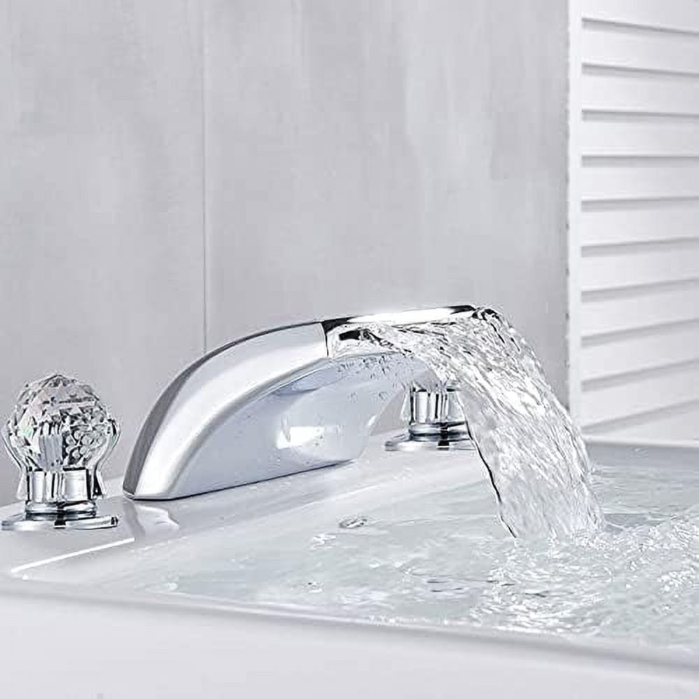 Chrome Waterfall Bathroom Sink Faucet Hot Cold Mixer Taps Deck Mounted ...