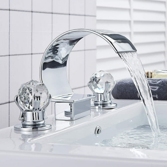 Chrome Widespread Waterfall Bathroom Sink Faucet 2 Handle 3Hole Basin ...